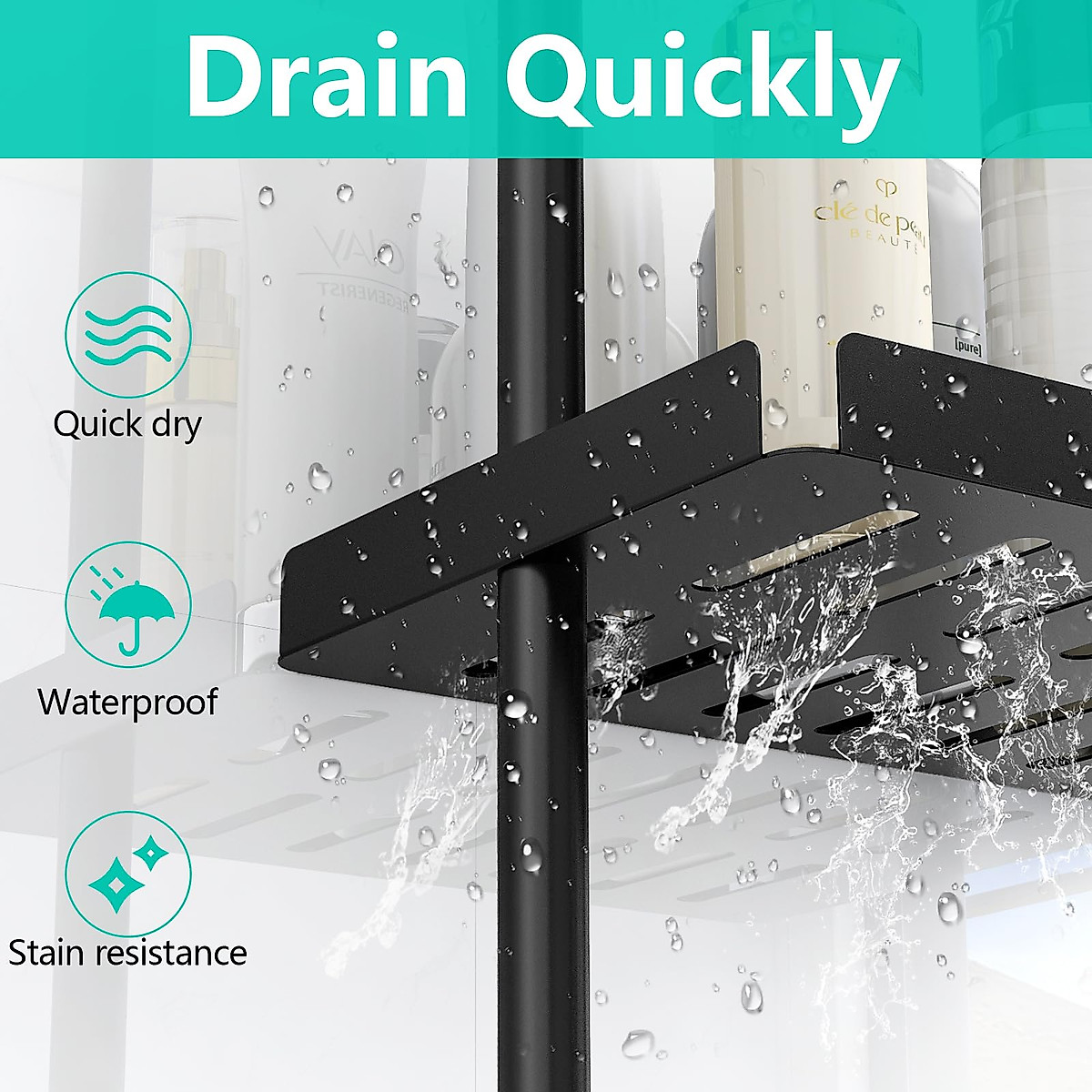 3 Tier Standing Shower Caddy Organizer Corner, Bathroom Shower Organizer with Handle, Bathroom Shower Shelf Caddy for Shampoo, Metal Shower Rack Stands for Inside Bathroom, Bathtub, Black