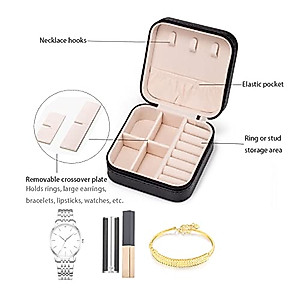 ZPROW Travel Jewelry Case, Mini Portable Jewelry Travel Boxes, Small Jewelry Organizer for Rings, Earrings, Pendants, Watches, Necklaces, Lipsticks Organizer Storage Holder Case (Black)