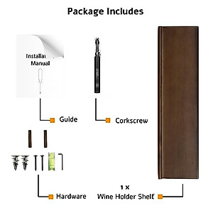 Rustic State Smith Wall Mounted Wine Rack with Cork Opener -Wine Glass Bottle Holder Wood Floating Hanging Wine Shelf Storage Organizer - Home Kitchen Dining Room Bar Décor - Walnut
