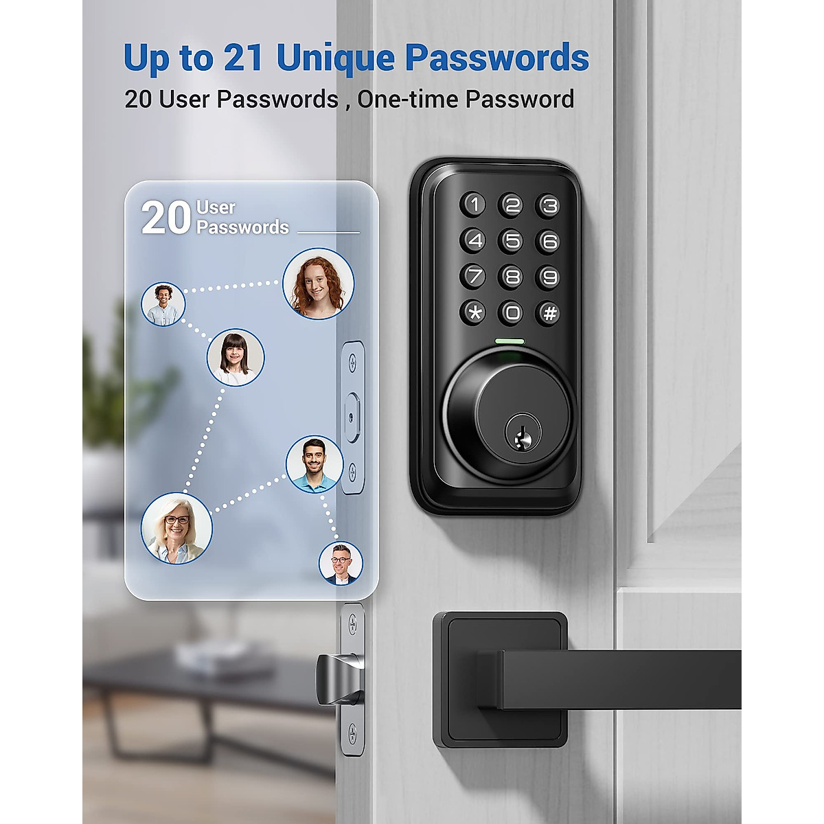 Veise Keyless Entry Door Lock, Electronic Keypad Deadbolt Lock, Auto Lock, 1 Touch Locking & 20 User Codes, Anti-Peeking Password, Easy Installation Design - Matte Black