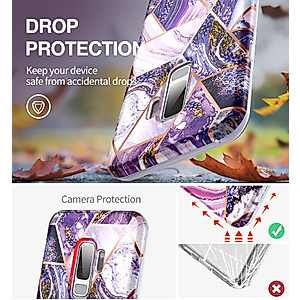 SURITCH for Samsung Galaxy S9 Plus Marble Case, [Built-in Screen Protector] Full-Body Protection Shockproof Rugged Bumper Protective Cover for Galaxy S9 Plus 6.2 Inch (Lavender)