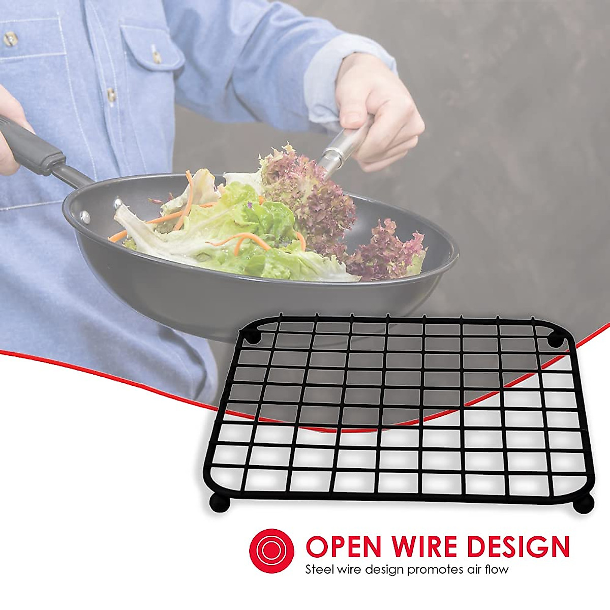 Home Basics Grid Collection Non-Skid Square, Black Kitchen-trivets