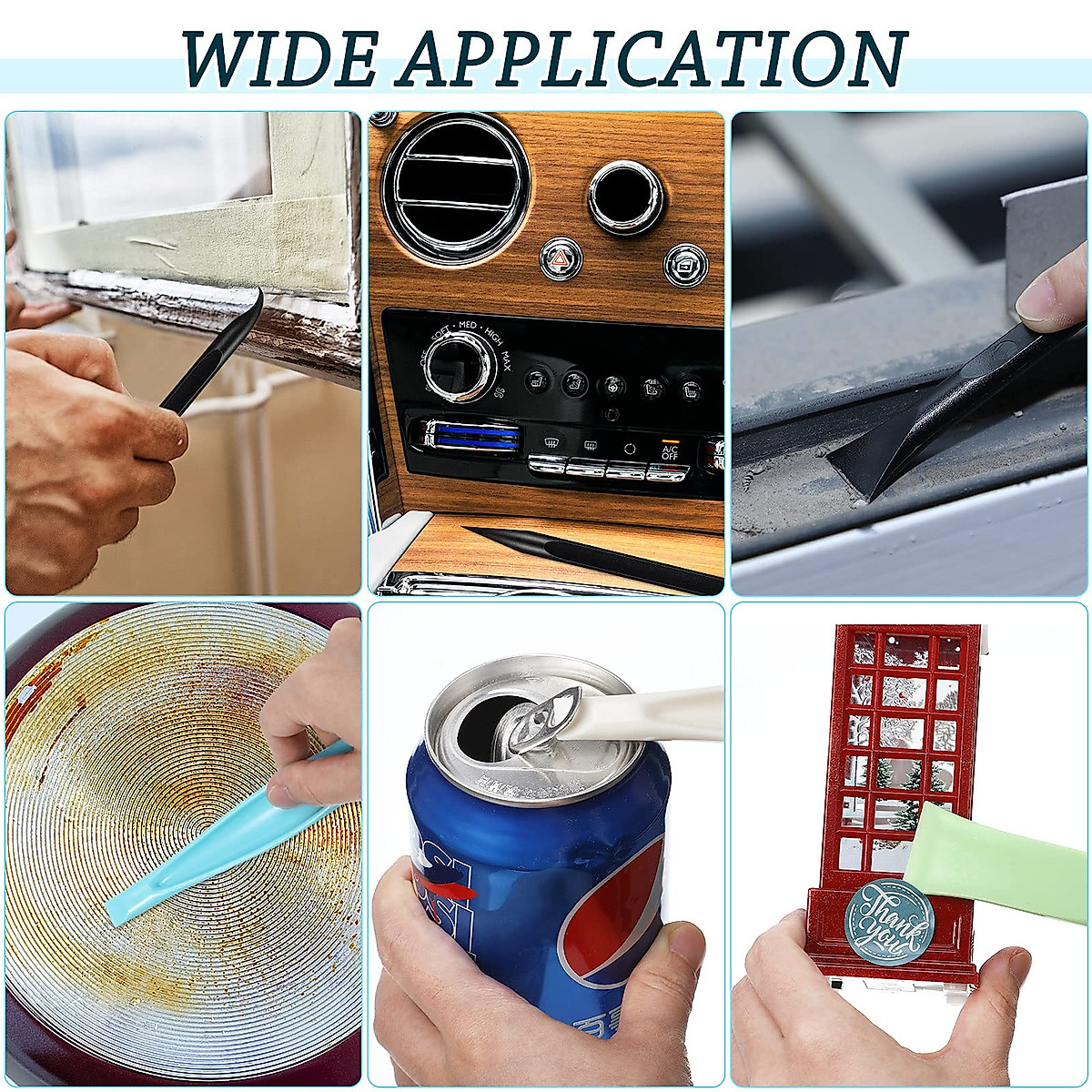 Non-Scratch Plastic Scraper Tool Carbon Fiber Plastic Cleaning Scraper Tool Pen-shaped Scraper Tool Stiff Scraper Cleaning Tool for Kitchen Sticker Scratch Cleaning (6, Mixed Color)