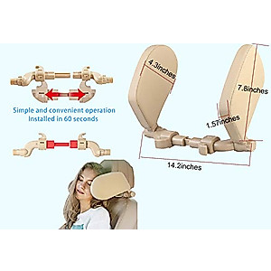 Car Headrest Pillow Road Pal Headrest Car Seat Head Neck Support Adjustable Headrest Neck Support for Kids Adults (Beige)