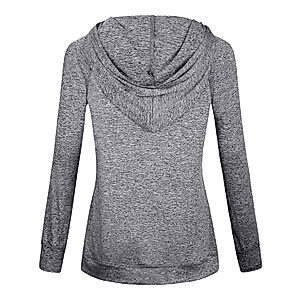 Hibelle Hoodys for Women Zipper, Womans Full Zipped Up Long Sleeve High Neck Moisture Sweat Wicking Trendy Running Jackets with Hoodie Kangaroo Pockets Sweatshirt Space Dye Gray Large