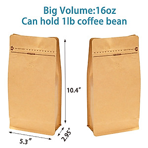 IN SAFE PACK 50 PCS Resealable Coffee Bags with Valve (1lb, 16oz) - Kraft Coffee Pouches with One-way Degassing Valve for Coffee Bean…