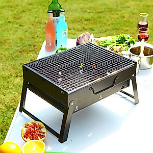 HOSEMN 2023 NEW Portable Folding Charcoal Grills, Stainless Steel Grill Table, Easy Portability For for Outdoor Cooking, Barbecue Camping, Beach BBQ, Picnic Backyard - Black (17"x11.4"x9.4"）
