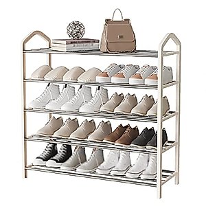 Shoe Rack Shoe Shelf Stackable Shoe Rack 5-Tier Shoe Rack, Shoe Shelf Storage Organizer for Entryway Living Room Hallway, Large Capacity, Bedroom Shoe Organizer, Beige Shoe Bench Stackable Shoes Rack