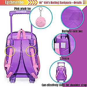 kids Rolling Kid Travel Toddler Duffle Bag Mermaid Backpack for Girls Carry on Luggage Roller Computer Suitcase with Pencil Case and Lunch Box Wheels Wheeled Sequins Backpacks Gradient Purple