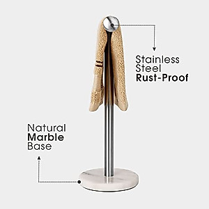 Songtec Hand Towel Holder Stand, Fingertip Towel Rack with Heavy Marble Base, Accessories Jewelry Stand (Marble Base, Brushed Nickel)