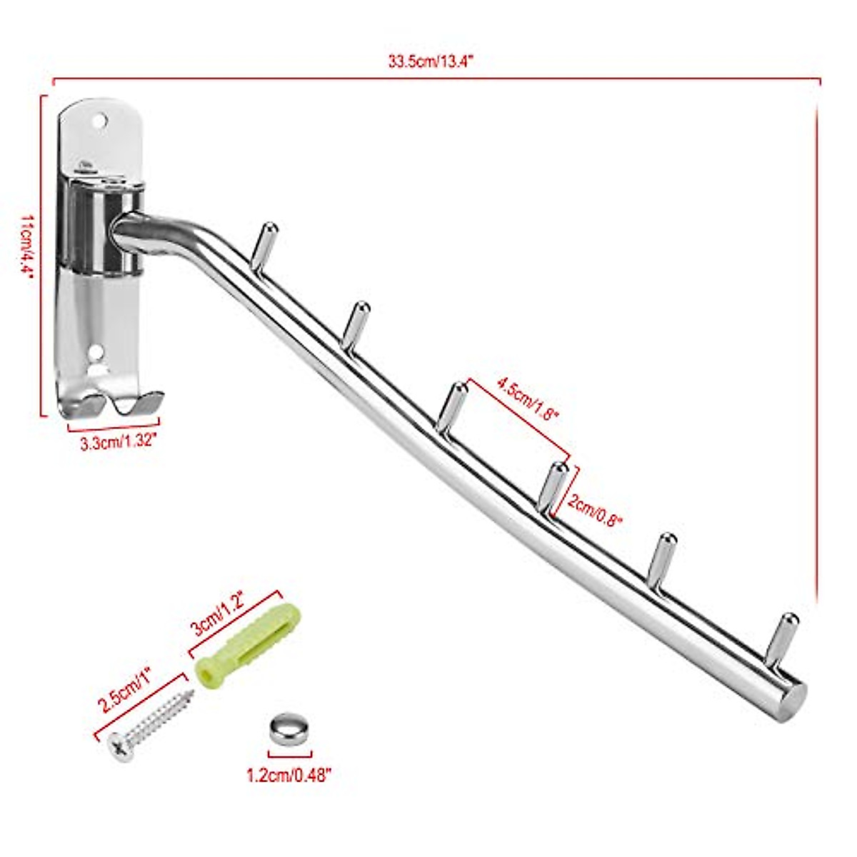 Folding Clothes Rack, 13.4“ Stainless Steel Wall Mounted Clothes Hanger with 6 Hooks Heavy Duty Swing Clothes Holder Closet Storage Organizer Modern Durable Drying Rack Hook Polished Finish ( 2 Pack )