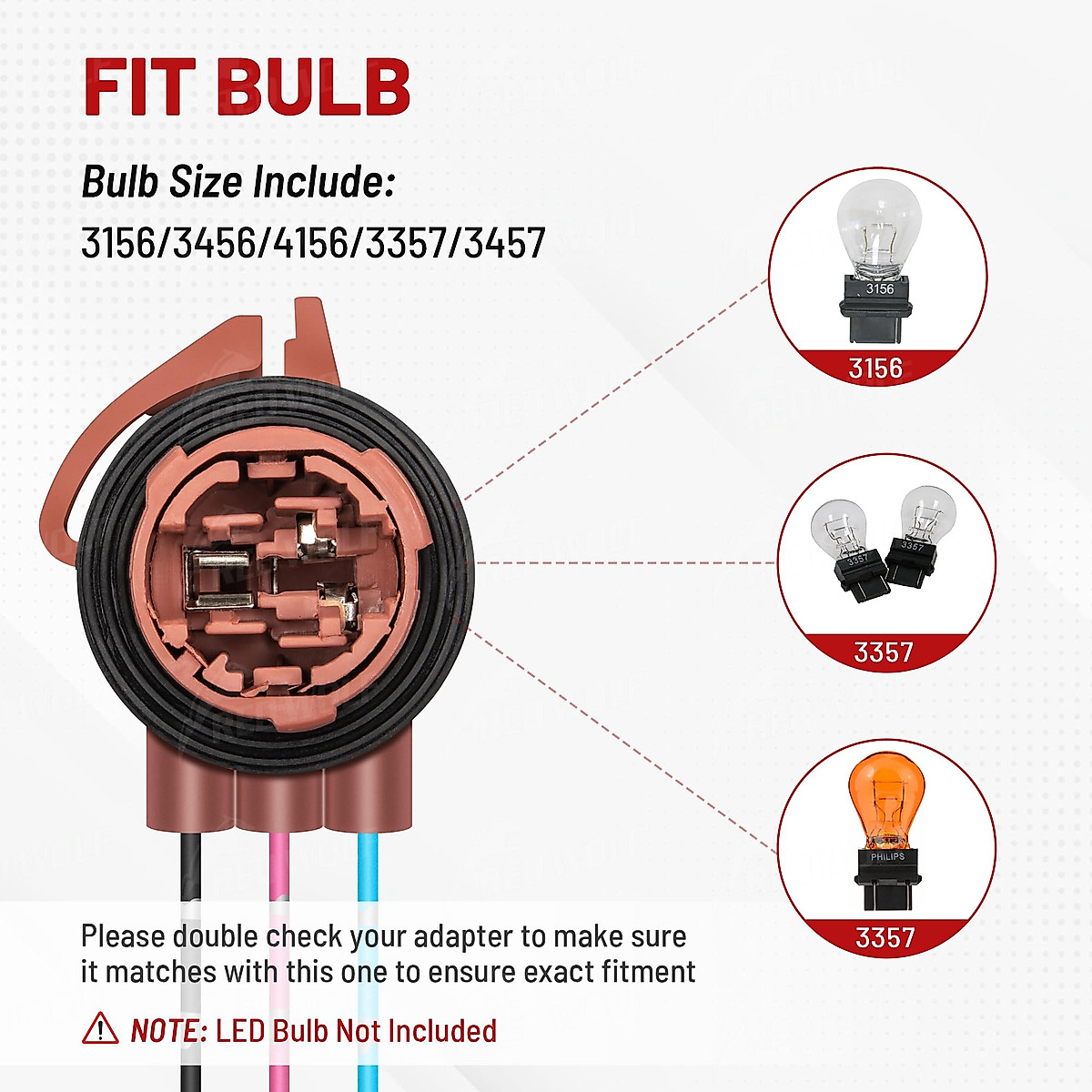 RED WOLF 3157 3156 Pre-Wired Harness Socket Adapter Pigtail Connector Plug Compatible with GM GMC Chevy Buick Cadillac 1997-2007 for Parking/Signal/Brake Light Female Adaptor Wiring Extension