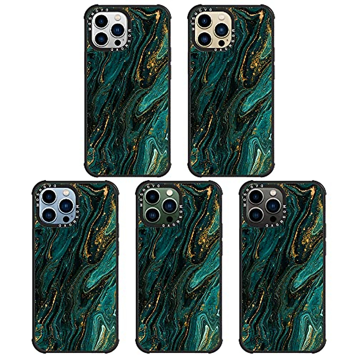 MOSNOVO Case for iPhone 13 Pro Max, [Compatible with Magsafe] [Buffertech 6.6ft Military-Grade Drop Protection] [Anti Peel Off Tech] Clear Phone Case Design - Jade Marble (Real Glitter)