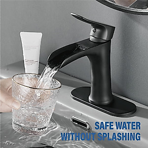 Yundoom Matte Black Bathroom Faucet,Bathroom Sink Faucet,Waterfall Bathroom Faucet,Single Hole Or 3 Hole Bathroom Faucet with 4 Inch Deck Plate,Farmhouse Rv Brass Bathroom Faucet,BF02.