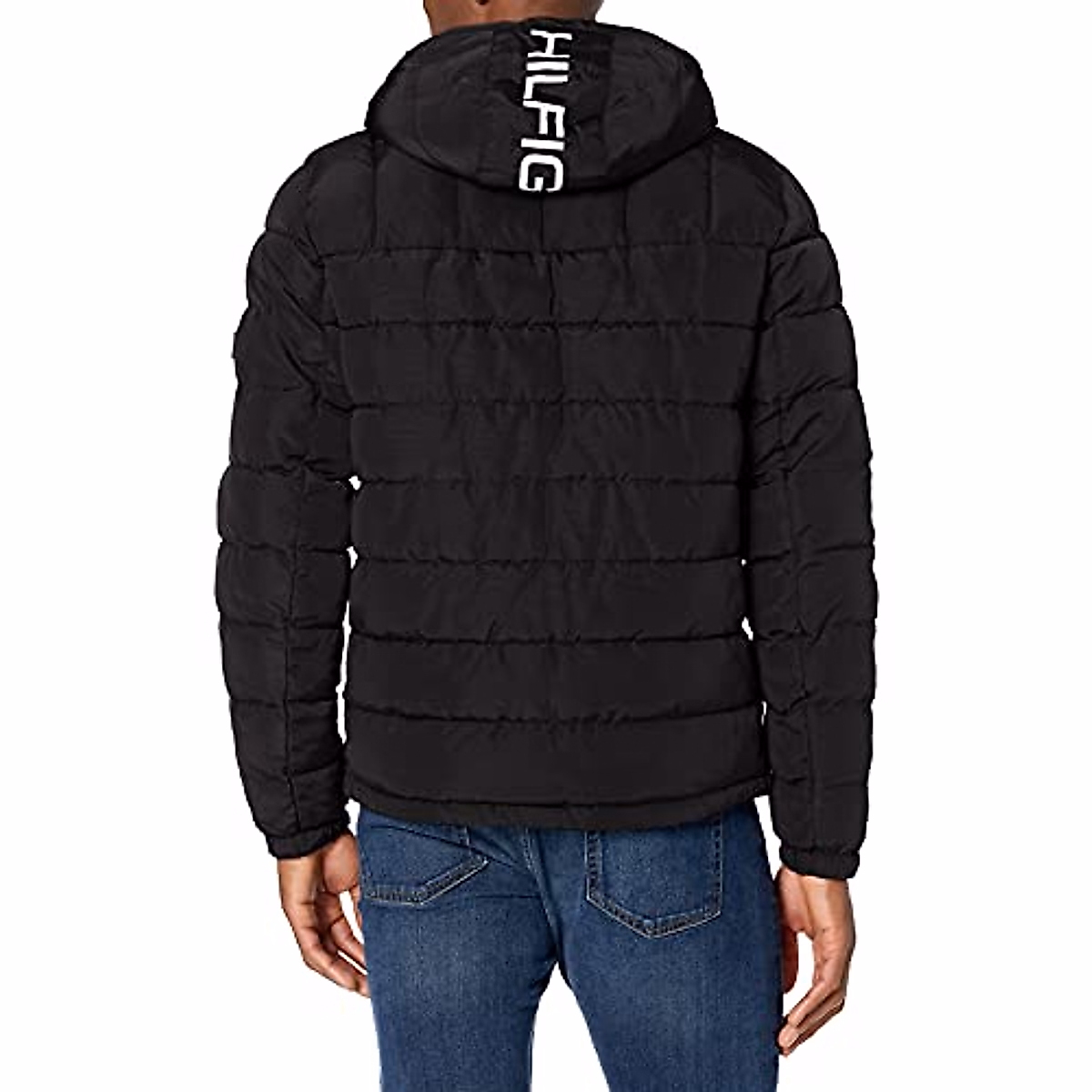 Tommy Hilfiger Men's Midweight Sherpa Lined Hooded Water Resistant Puffer Jacket, Black Tech, Small