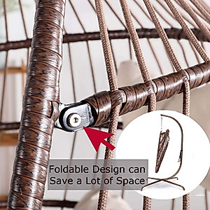 NICESOUL® Egg Chair Indoor Outdoor Patio Wicker Hanging Chair Swing Hammock Egg Shell Chairs UV Resistant Cushions 350lbs Capacity for Patio Backyard Balcony Brown with Cover