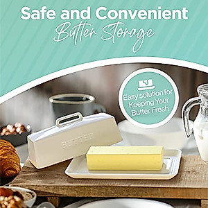 PriorityChef Ceramic Butter Dish with Lid for Countertop, Butter Keeper for Counter or Fridge, Covered Butter Tray Holder For Butter Storage, Holds 1 Stick, White