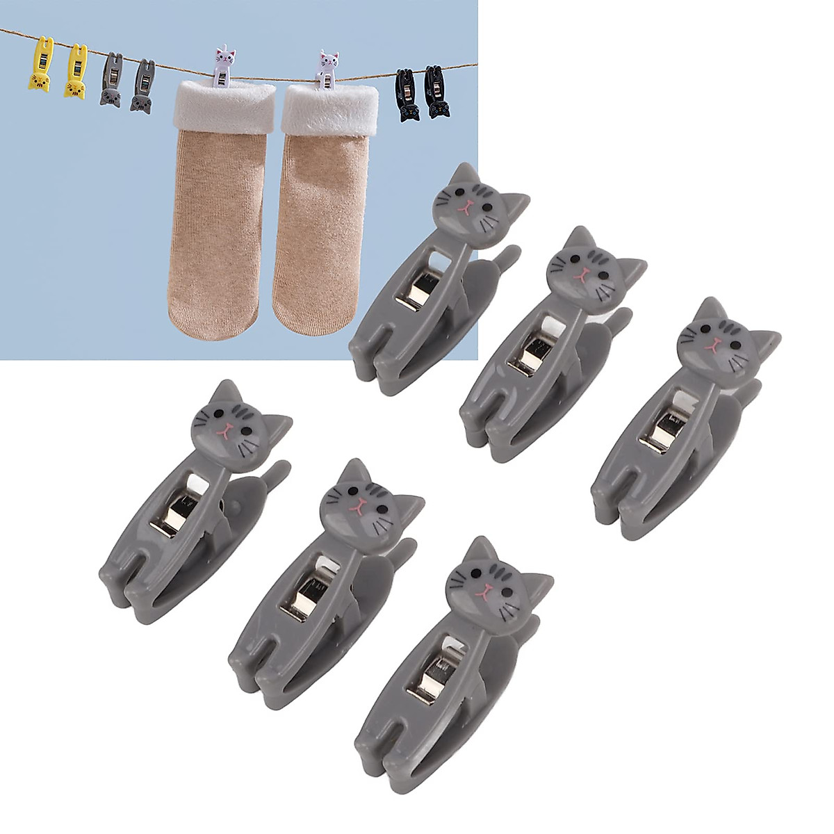 6Pcs Cat Snack Clips Anti Slip Strips Handle Metal Spring Firm Grip Food Bag Snack Clip for Clothing Documents(Grey)