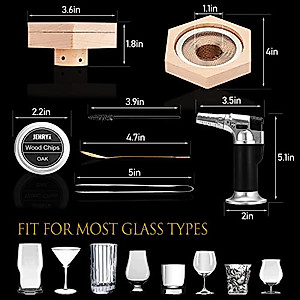 Cocktail Smoker Kit, JEHRYA Smoking infuser Old Fashion Smoker Kit with 6 Wood Chips for Whiskey/Bourbon/cocktails/Wine, with Torch (No Butane)
