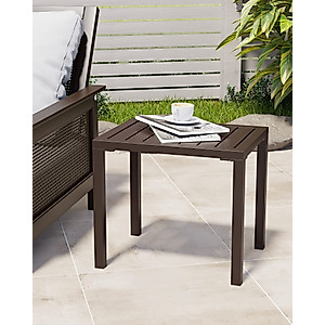 Crestlive Products Outdoor Side Table,Aluminum Rectangular Side/End Table, Small Patio Coffee Bistro Table for Outdoor Indoor (Brown)