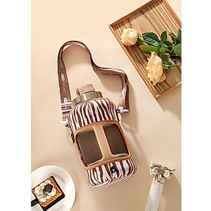 H2O Capsule 2.2L Half Gallon Wide Mouth Water Bottle with Storage Sleeve and Removable Straw - Hydration Tracker Jug with Measurements Marked – Shatterproof BPA-Free, (Libra Zebra)