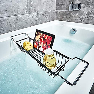 iDesign Everett Metal Adjustable Over the Tub Caddy Basket for Master, Guest, Kid's Bathroom, 22.55" x 6.7" x 4.41", Matte Black