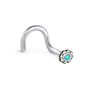 316L Surgical Steel Lbend Nose Ring Blue Flower 20G
