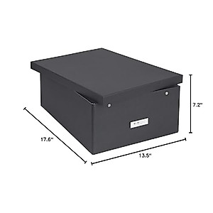 Bigso Box of Sweden Katrin Collapsible Storage Box | Photo Storage Box w/Labelframe for Easy Identification | Simple Assembly | Decorative Storage Boxes w/Lids | 13.5" x 17.6" x 7.2" | Dark Gray
