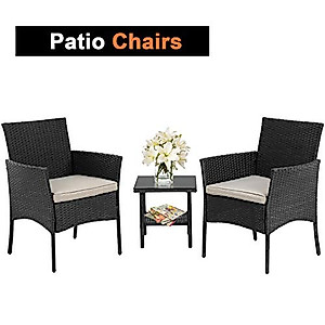 nitipezzo Simple and Elegant Design, Cushions Contemporary Looks, Patio Furniture Sets 3 Pieces Outdoor Bistro Set Rattan Chairs Wicker Conversati