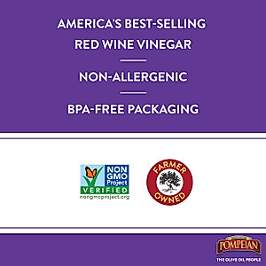 Pompeian Gourmet Red Wine Vinegar, Perfect for Salad Dressings, Marinades & Sauces, Naturally Gluten Free, 30 Ounce
