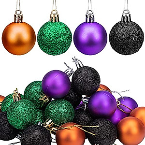 Deloky 36 Pcs Halloween Glitter Hanging Ball- 1.6 Inch Halloween Shatterproof Ball Ornaments- Shiny Tree Ball Ornaments for Halloween Christmas Party Tree Decoration