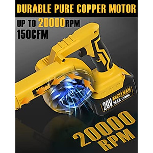 ALLOYMAN Leaf Blower, 20V Cordless Leaf Blower, with 2 X 4.0Ah Battery & Charger, 2-in-1 Electric Leaf Blower & Vacuum for Yard Cleaning/Snow Blowing.