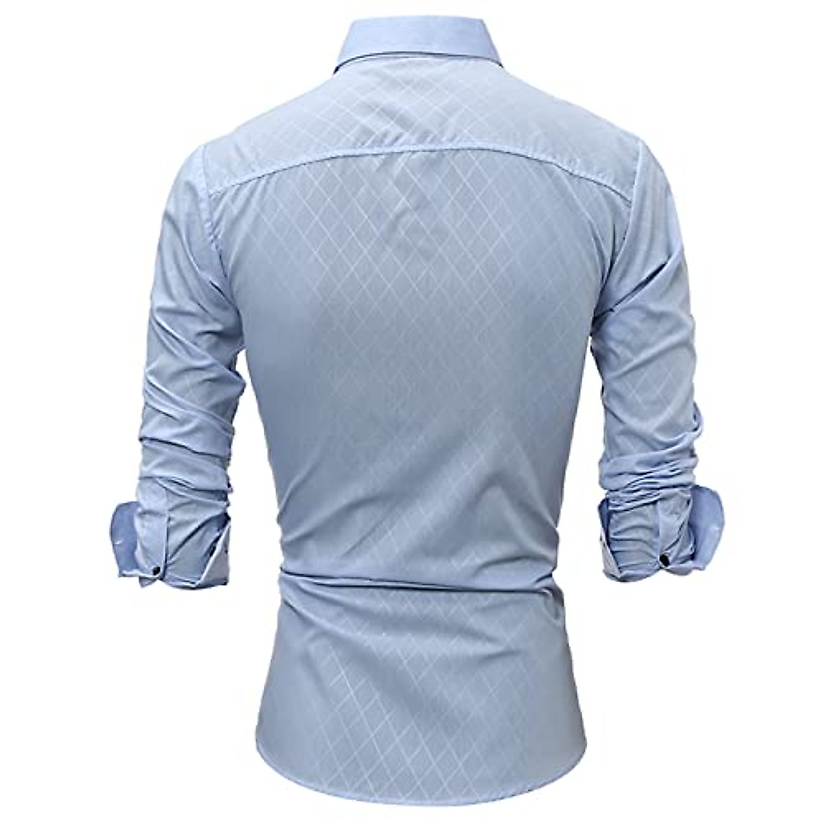 Men Business Long Sleeve Dress Shirt Stylish Slim Fit Button Up Shirts Lightweight Printed Turn-Down Collar Shirt (Light Blue,X-Large)