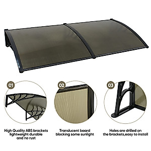 ZENY 40"x 80" Window Awning Canopy Overhead Door Awning Polycarbonate Cover Front Door Outdoor Patio Canopy Cover Sun Shetter,UV,Rain Snow Protection Hollow Sheet