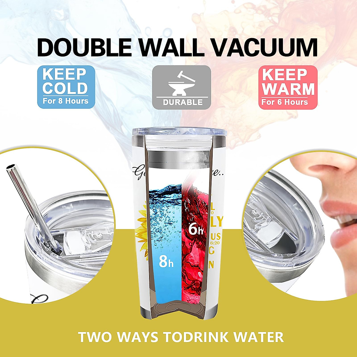 Paayna 20 oz You Are Awesome Purple Glitter Stainless Steel Tumbler with Lid and Straw, Vacuum Double Wall Insulated Affirmation Coffee Cup, Inspirational Quote Travel Mug Gifts for Women Girls