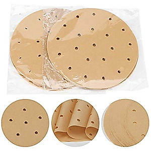 Beasea Air Fryer Parchment Paper, 200pcs 7 Inch Unbleached Air Fryer Disposable Paper Liners Filter Paper Perforated Parchment Paper Bamboo Steamer Papers for Air Fryer and Steaming Basket