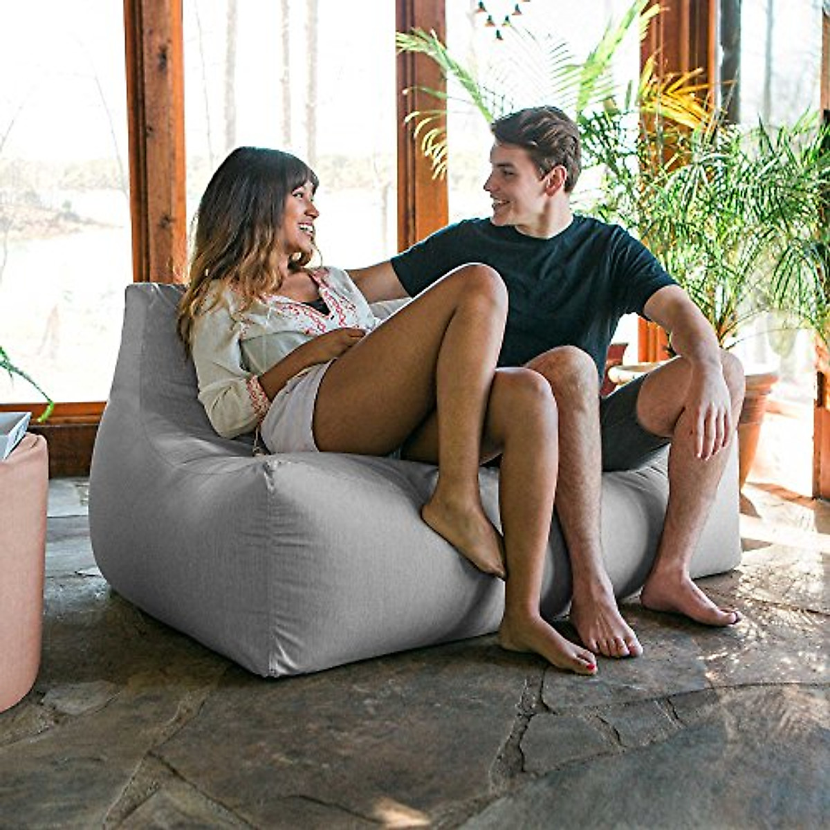 Jaxx Lavista Outdoor Bean Bag Loveseat / Modern Patio Sofa, Sunbrella, Granite