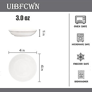 UIBFCWN 3 Oz Ceramic Dipping Bowls, Soy Sauce Dish & Bowl, Small Dipping Sauce Bowls, Flat Cat Dish, Mini Appetizer Plates for Side Dishes, Condiment,BBQ and Party Dinner -4 Inch-Set of 20