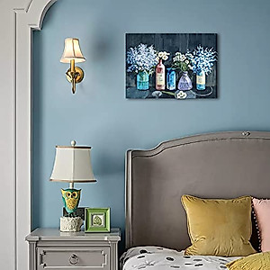 HKDGOKA Bathroom Wall Art - White Flower in Blue Vase Bathroom Decor - Paintings,Modern Canvas Wall Art Decor Artworks Pictures for Living Room Bedroom Kitchen Decoration,12x16 inch