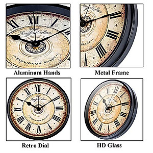 JUSTUP Wall Clock, 12 inch Metal Black Wall Clock European Style Retro Vintage Clock Non - Ticking Whisper Quiet Battery Operated with HD Glass Easy to Read for Indoor Decor (Black 12')