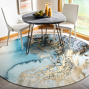 Lahome Marble Round Rugs - 6Ft Washable Large Round Living Room Area Rug Non-Slip Throw Blue Dining Room Rug Soft Ultra-Thin Circle Bedroom Rug Indoor Round Carpet for Office Kitchen Entrance