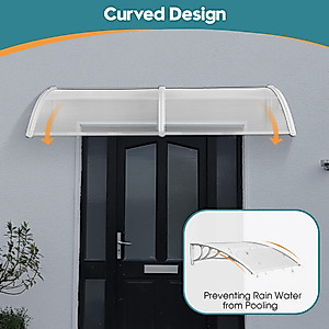 MCombo 39 x 78 inch Window Awning Outdoor Polycarbonate Front Door Patio Cover Garden Canopy 6055-4080 (40"×80") (Solid White Bracket/Clear Board)