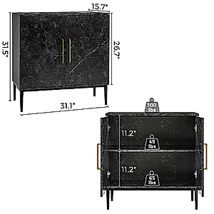 REHOOPEX Storage Cabinet, Modern Buffet Cabinet, Free Standing Sideboard and Buffet Storage with Door, Wood Cabinet for Bedroom, Living Room, Kitchen, Office or Hallway (1, Black Marble Pattern)