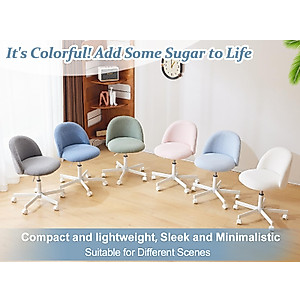 VINGLI Candy Chair Armless Cute Desk Chair,Comfy Small Office Chair with Wheels,Vanity Chair with Lumbar Support,Teddy Adjustable Rolling Swivel Computer Task Chair for Home Office,Bedroom,White