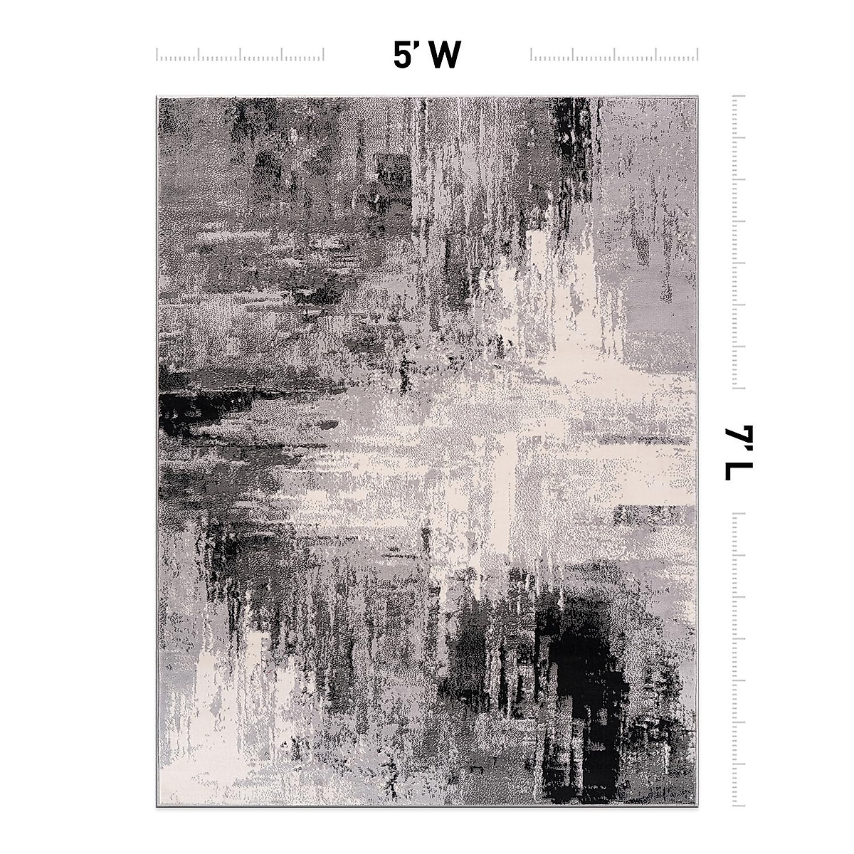 Rugshop Basel Contemporary Abstract Art Stain Resistant Soft Area Rug 5' x 7' Black