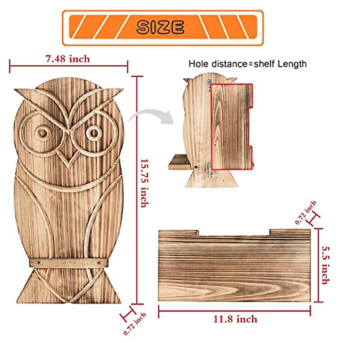 HY&GH Floating Shelves for Wall with Unique Owl Sculpture Statue Wood Hanging Shelves Plant Holder Shelf for Farmhouse Decor Living Room Decorations Wall-Mounted Display Rack