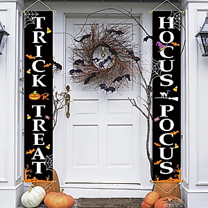 Bunny Chorus Halloween Porch Sign Banners Set 2 Pcs, Trick or Treat Hocus Pocus Hanging Decorations for Home Outdoor Indoor Wall Front Door Décor