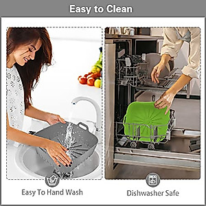 2 PCS Silicone Air Fryer Liners 9 Inch Square Easy Cleaning Air Fryer Silicone Liners for 6-9 QT Frying Basket, Heat Resistant Reusable Ninja Air Fryer Accessories (Grey+Green)