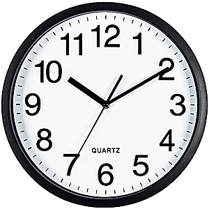 Bernhard Products Black Wall Clock 2 Pack Silent Non Ticking 10 Inch Bold Quality Quartz Battery Operated Round Easy to Read Home/Office/Classroom/School Clocks, Sweep Movement
