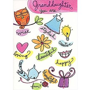 RSVP Birthday Card for Granddaughter: Owl, Dress, Bulb : Wise, Stylish, Creative